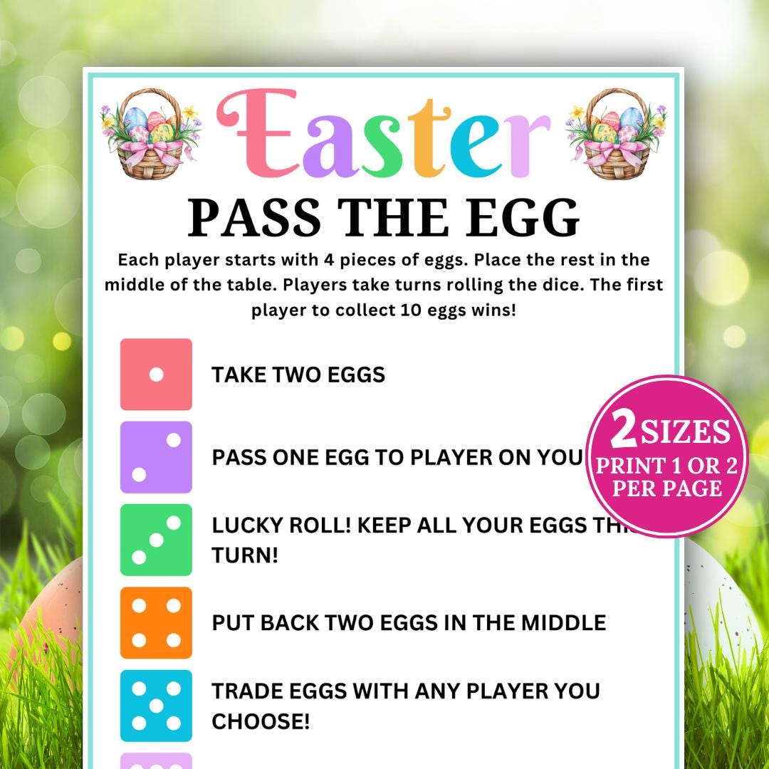 Easter Pass the Egg Game, Easter Dice Game, Easter Pass the Prize, Left ...