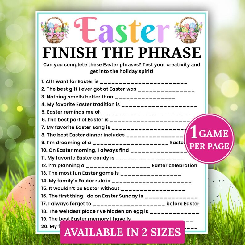Easter Finish the Phrase Game, Printable Easter Party Game, Easter Game ...