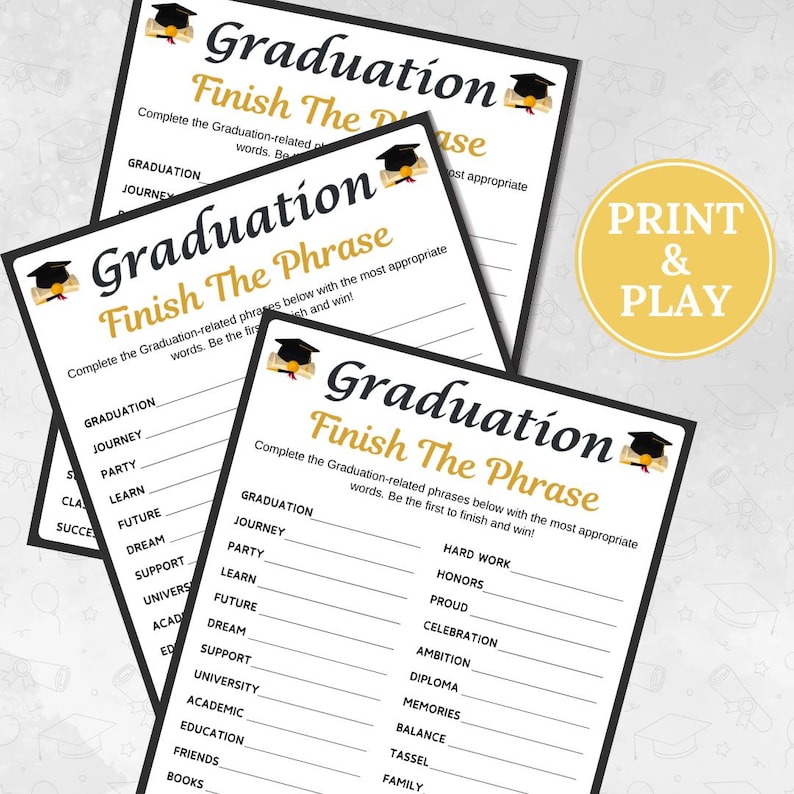Graduation Finish the Phrase Game, Graduation Games, Printable ...