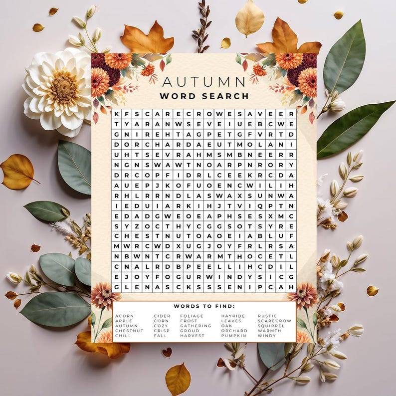 Autumn Word Search Game, Printable Autumn Games, Fall Activity for Kids ...