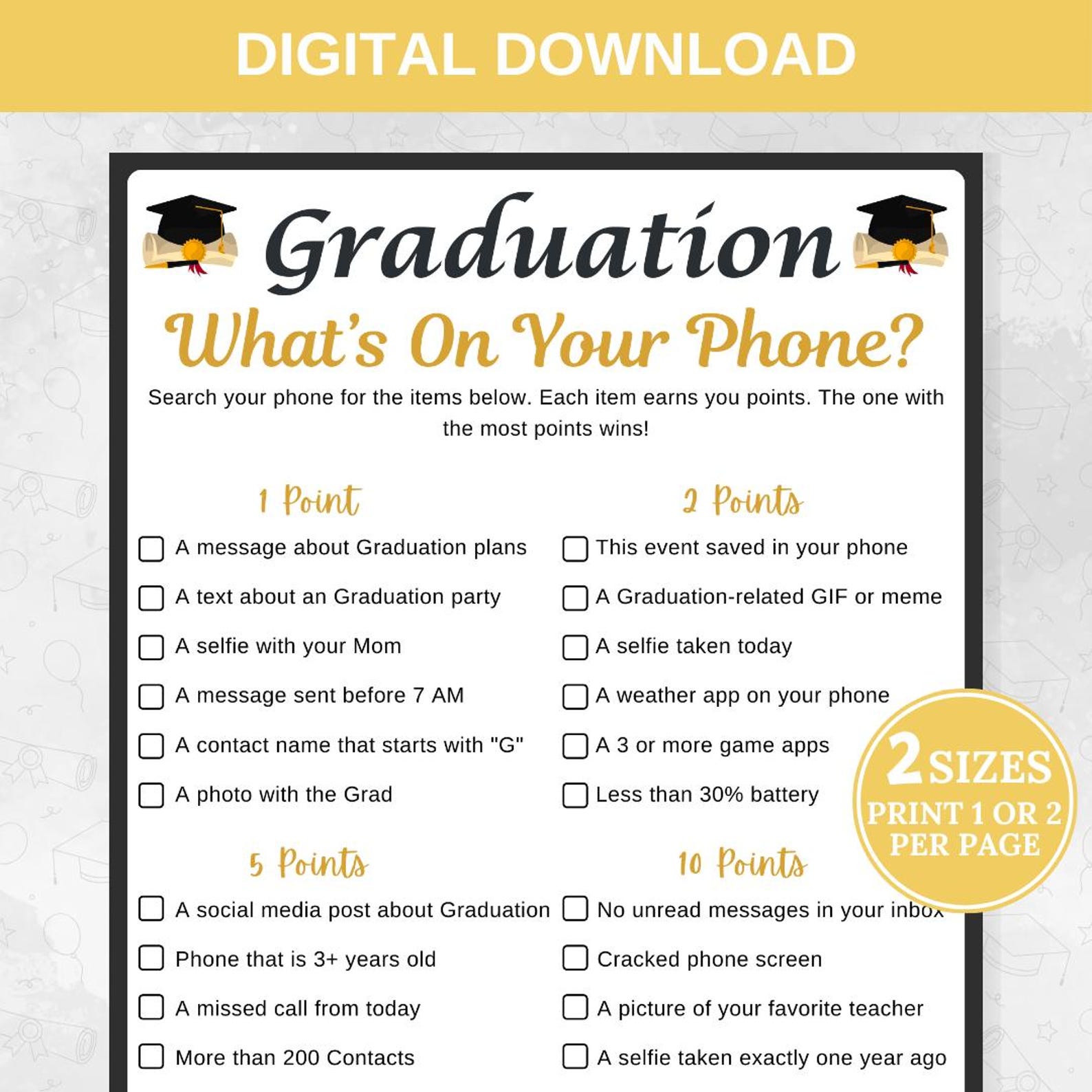 Graduation What's on Your Phone, Printable Graduation Party Game ...