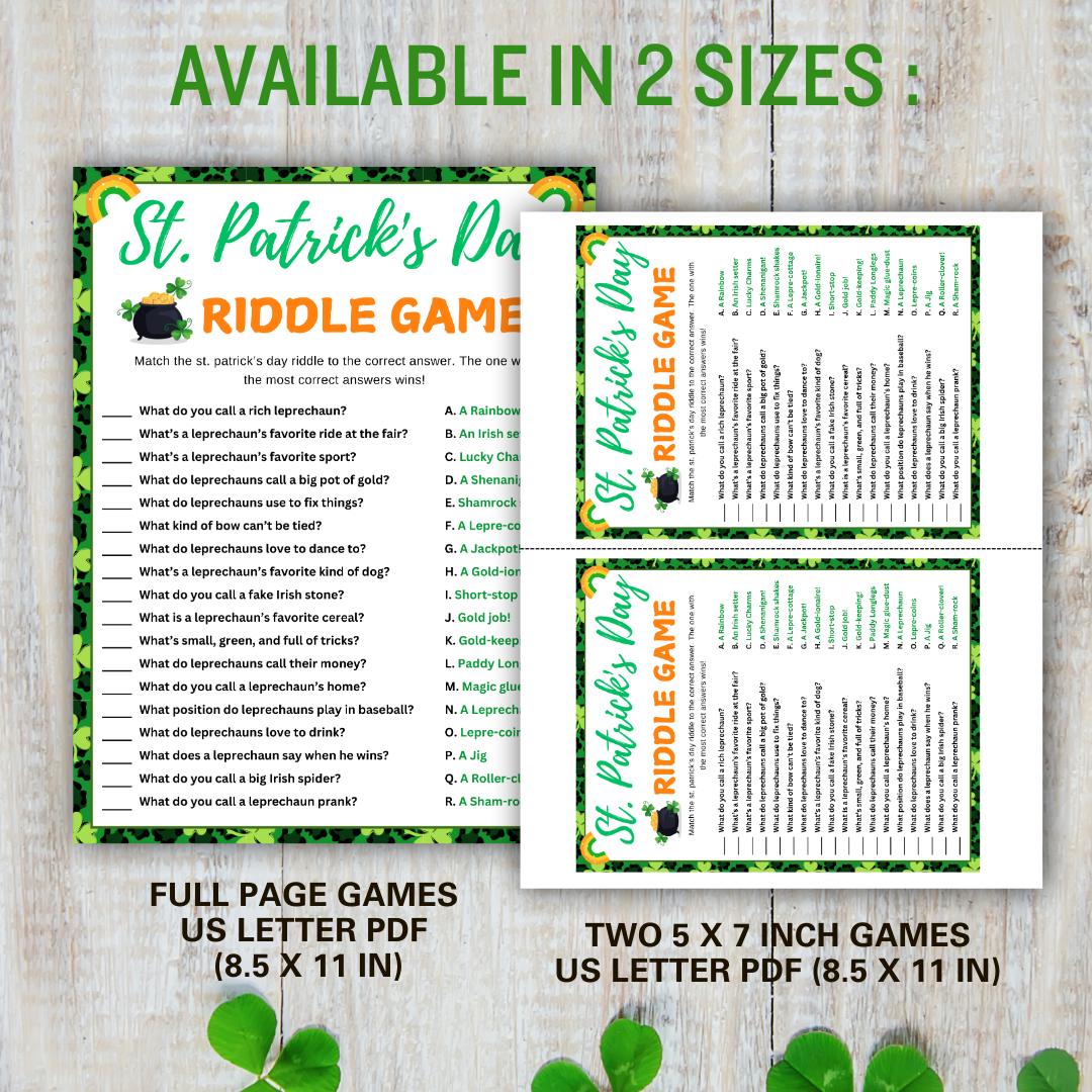St. Patrick’s Day Riddle Game, Printable Saint Patricks Day Party Games ...