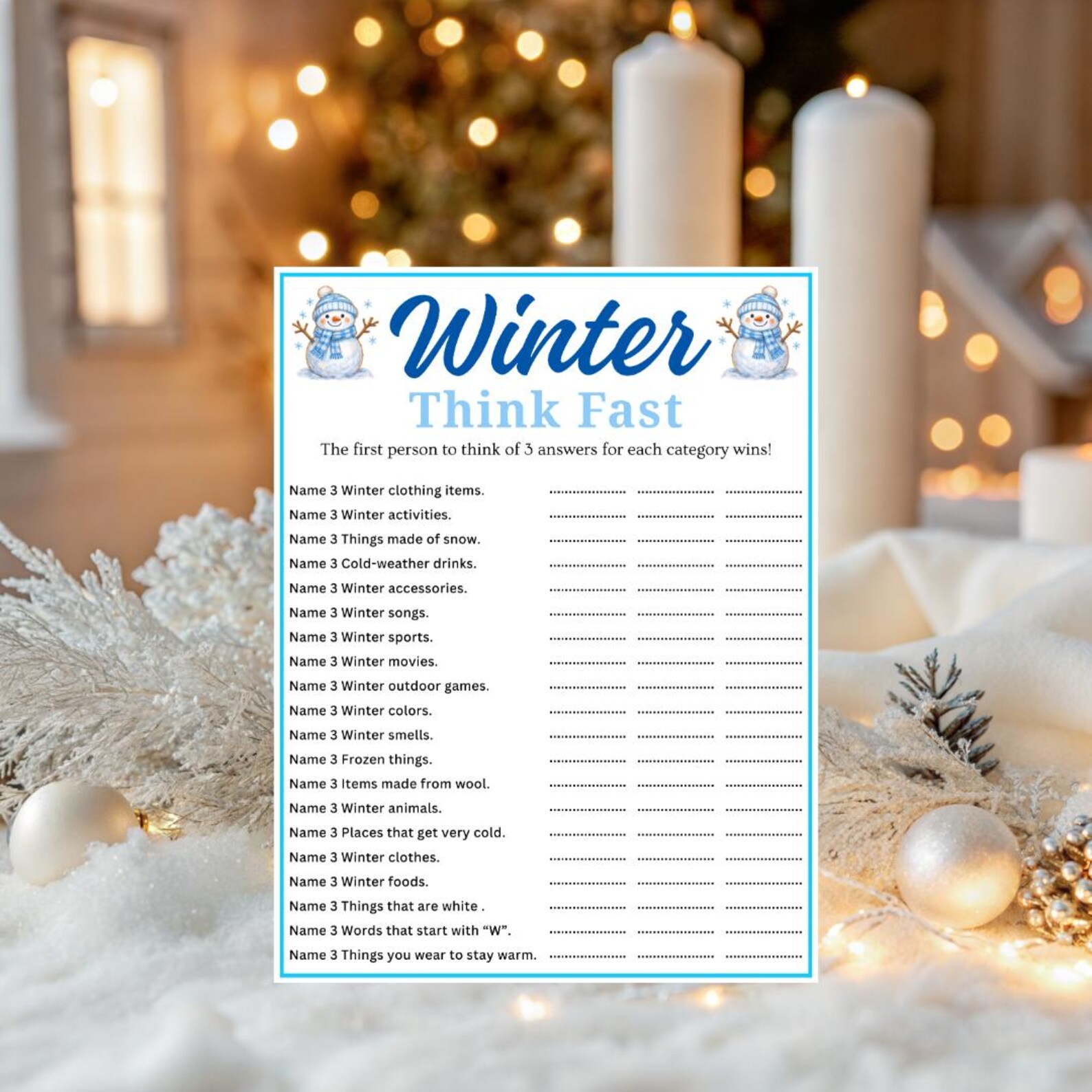 Winter Think Fast Game, Think Quick Game, Trivia Game for Kids & Adults ...