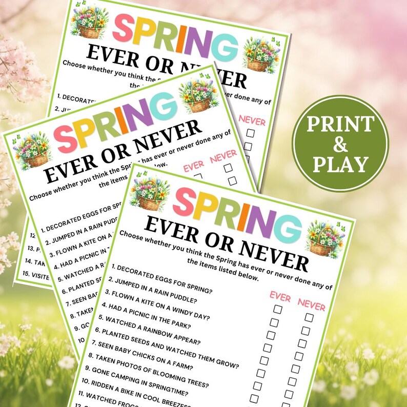 Spring Never Have I Ever Game, Printable Party Activity, Holiday ...