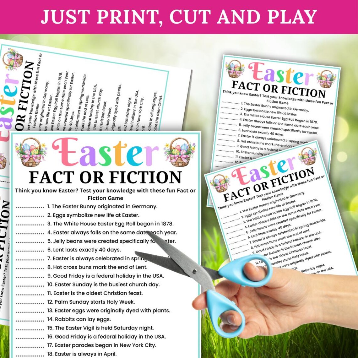 Easter Fact or Fiction Game, Easter Party Game, True or False Game ...