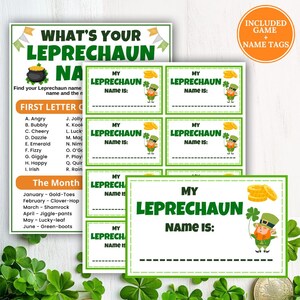 What’s Your Leprechaun Name Game With Nametags, Printable St Patricks ...