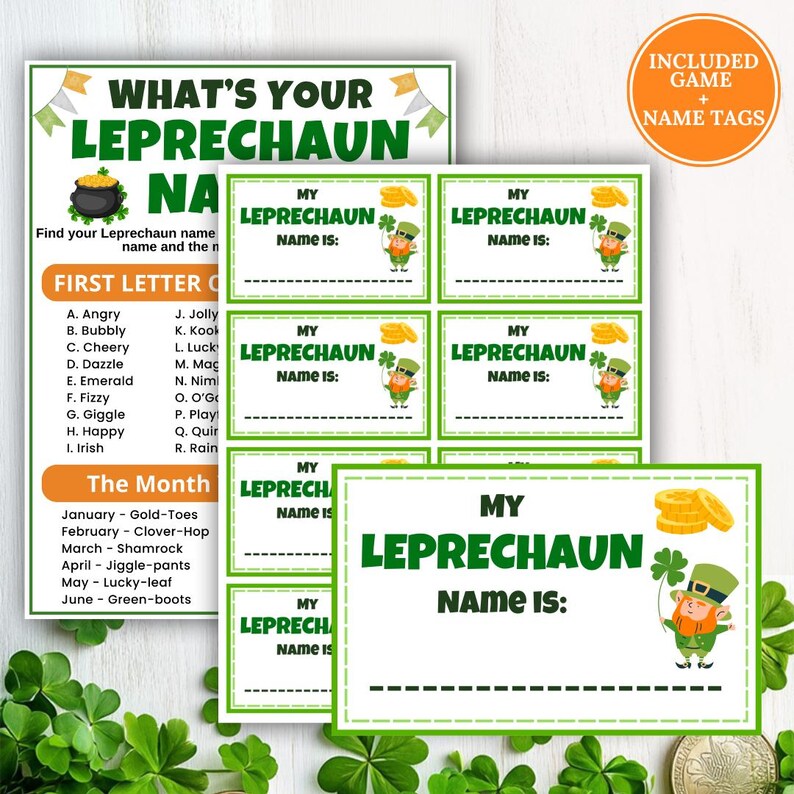What’s Your Leprechaun Name Game With Nametags, Printable St Patricks ...