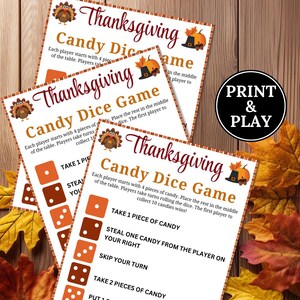 Thanksgiving Candy Dice Game, Thanksgiving Party Game Printable, Candy ...