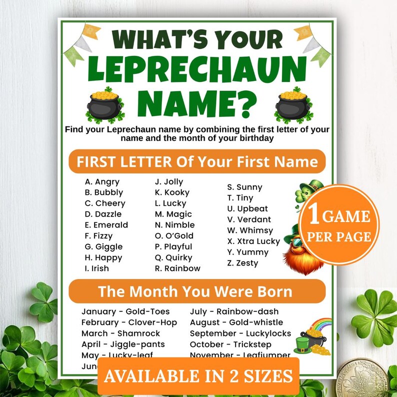 What’s Your Leprechaun Name Game With Nametags, Printable St Patricks ...
