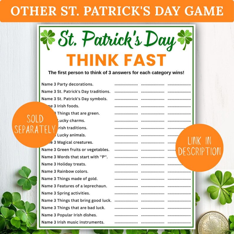 St. Patrick's Day Plate on Your Head Game, Holiday Drawing Game ...
