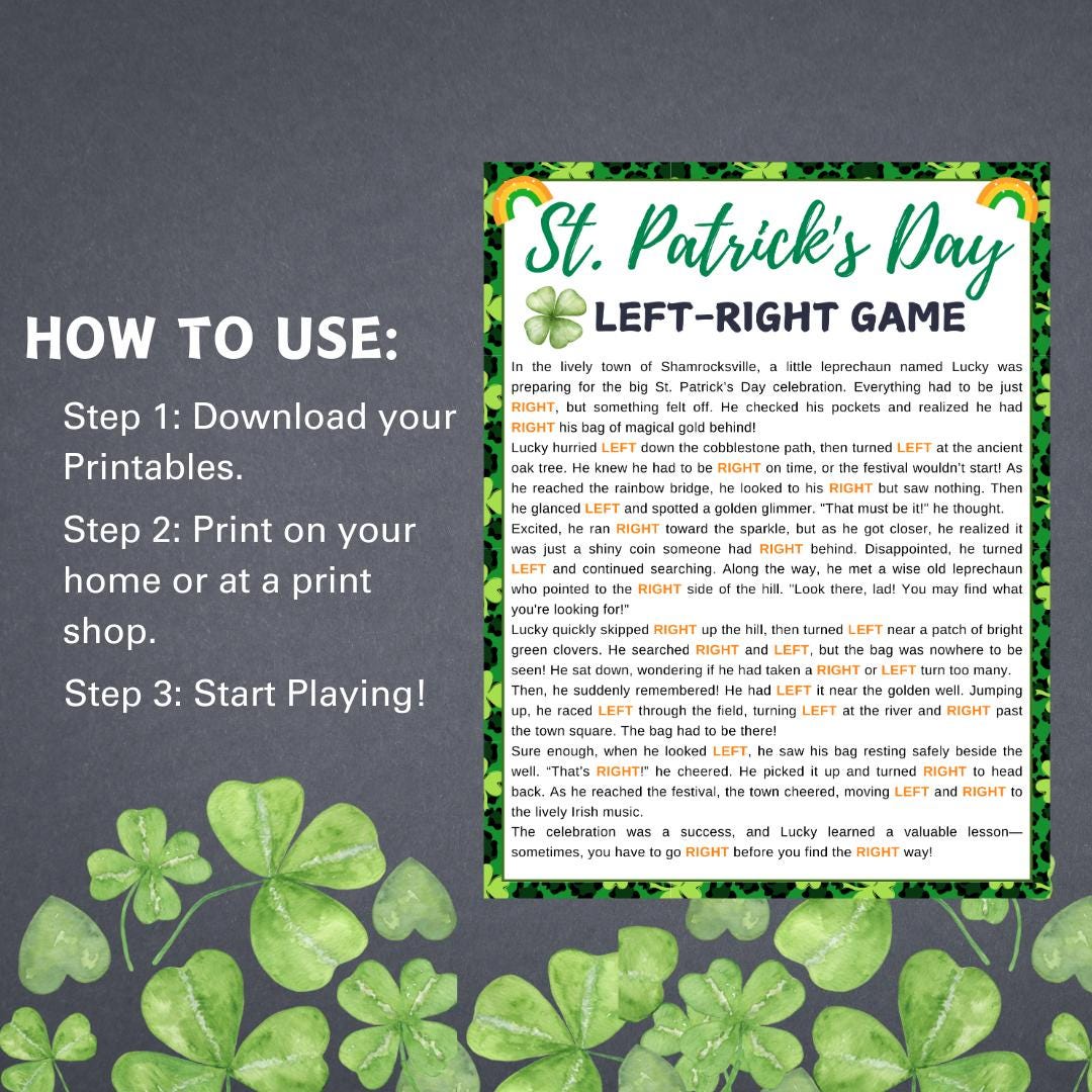 St. Patrick’s Day Left Right Game, Printable Saint Patricks Games, Pass ...