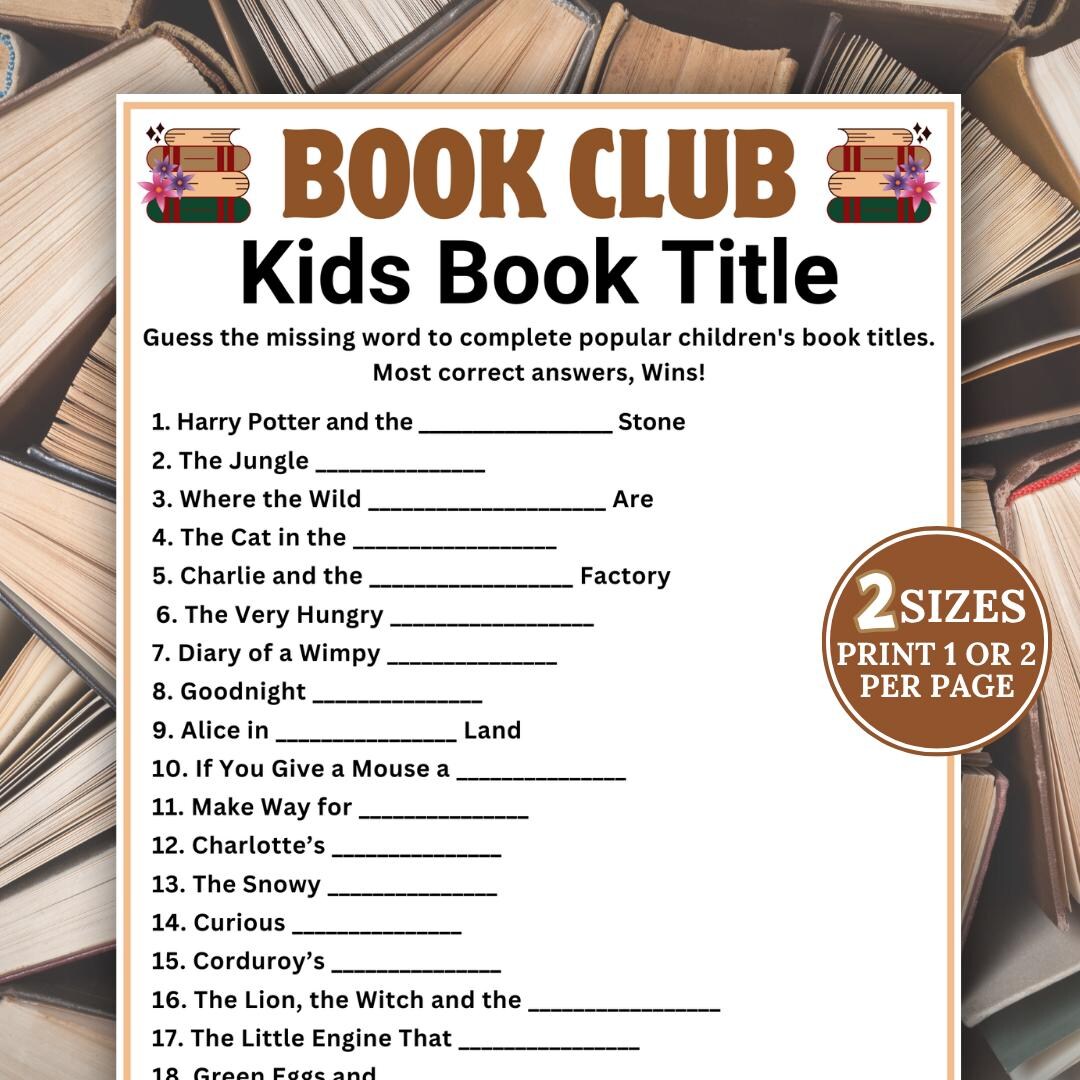 Book Club Title Game, Kids Book Title Trivia, Book Game, Book Club ...