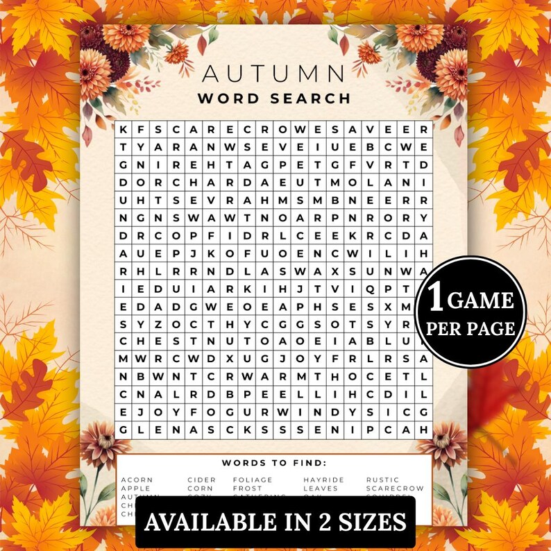 Autumn Word Search Game, Printable Autumn Games, Fall Activity for Kids ...