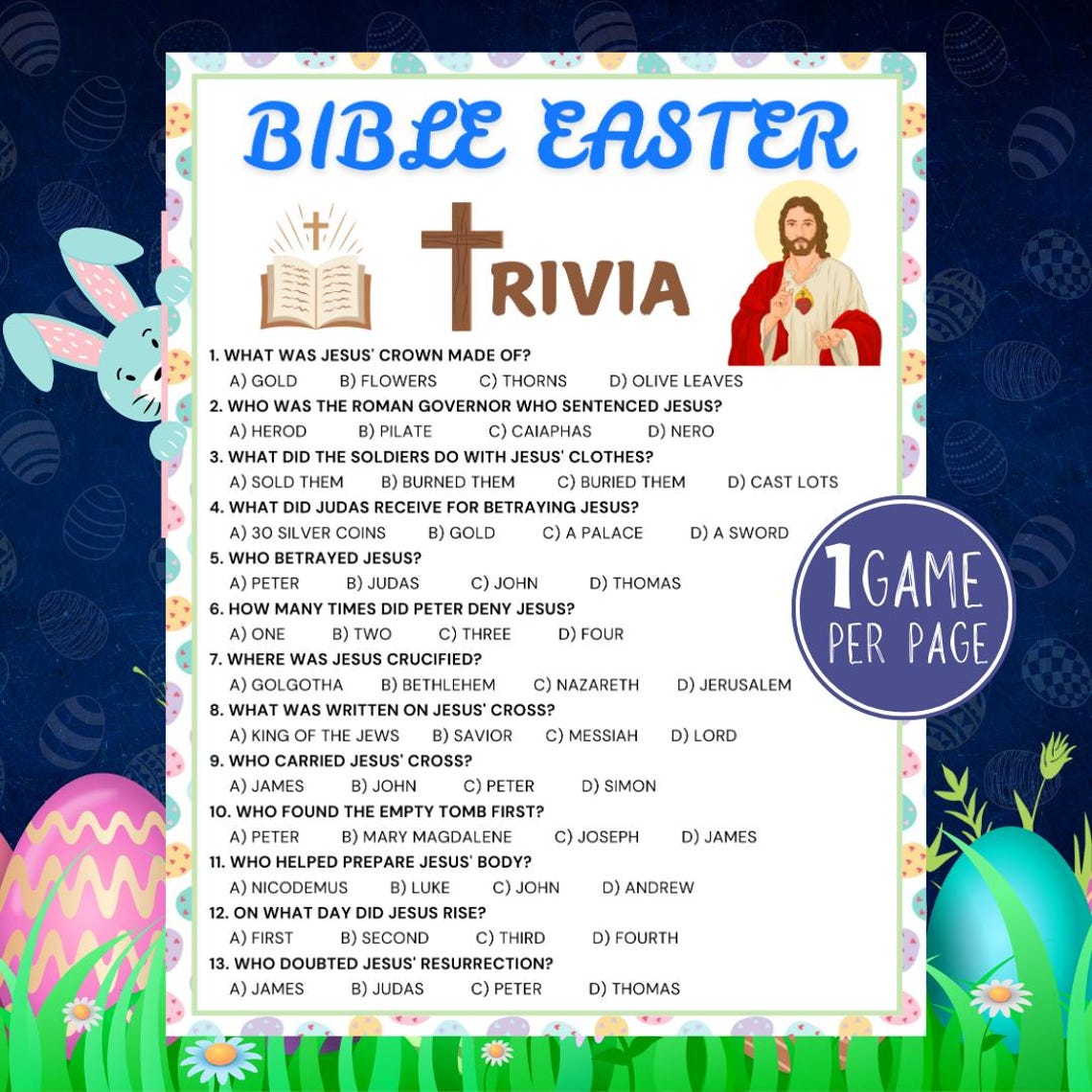 Easter Bible Trivia Game, Easter Trivia, Bible Games, Printable Trivia ...