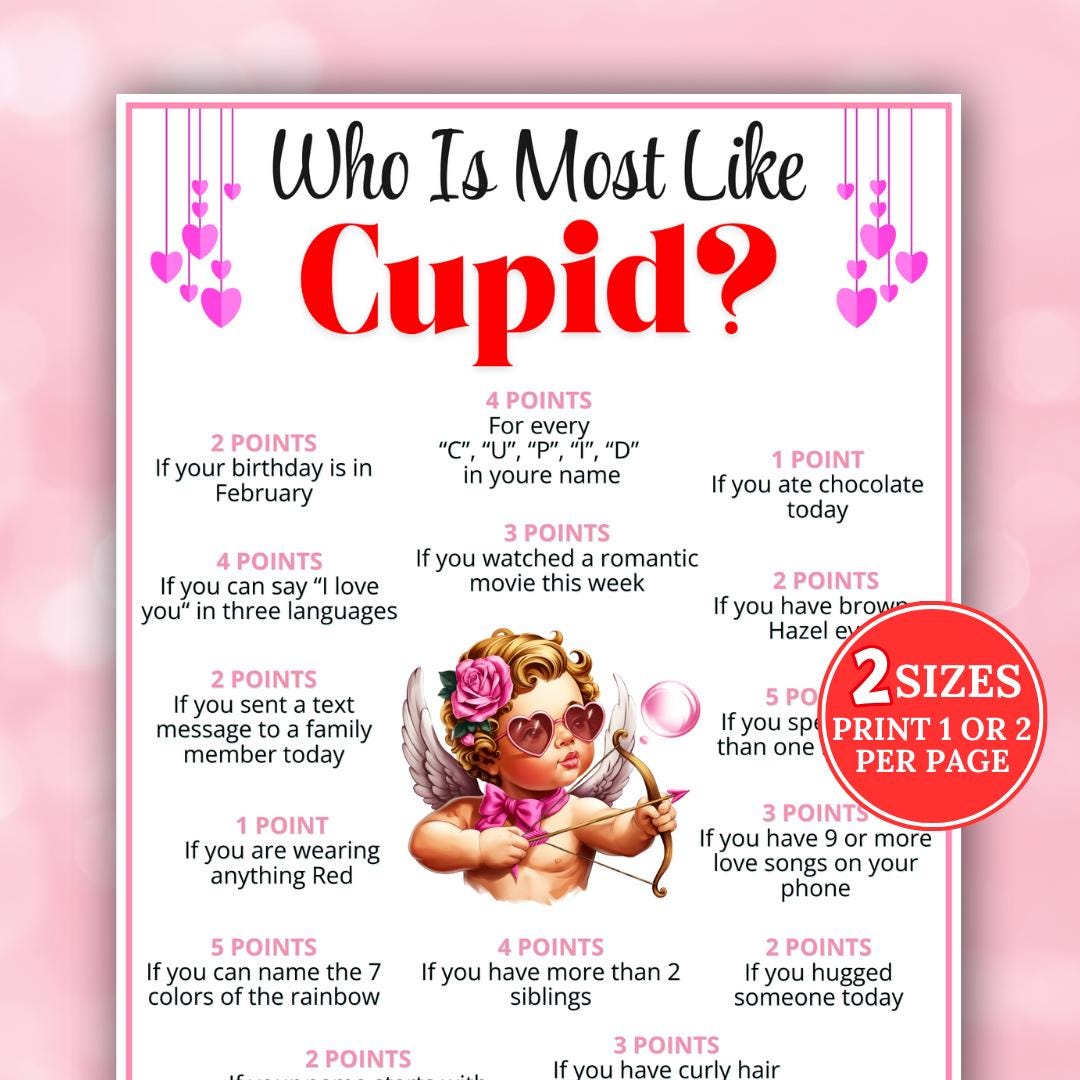 Who is Most Like Cupid Game, Valentines Game, Valentine Activity, Fun ...