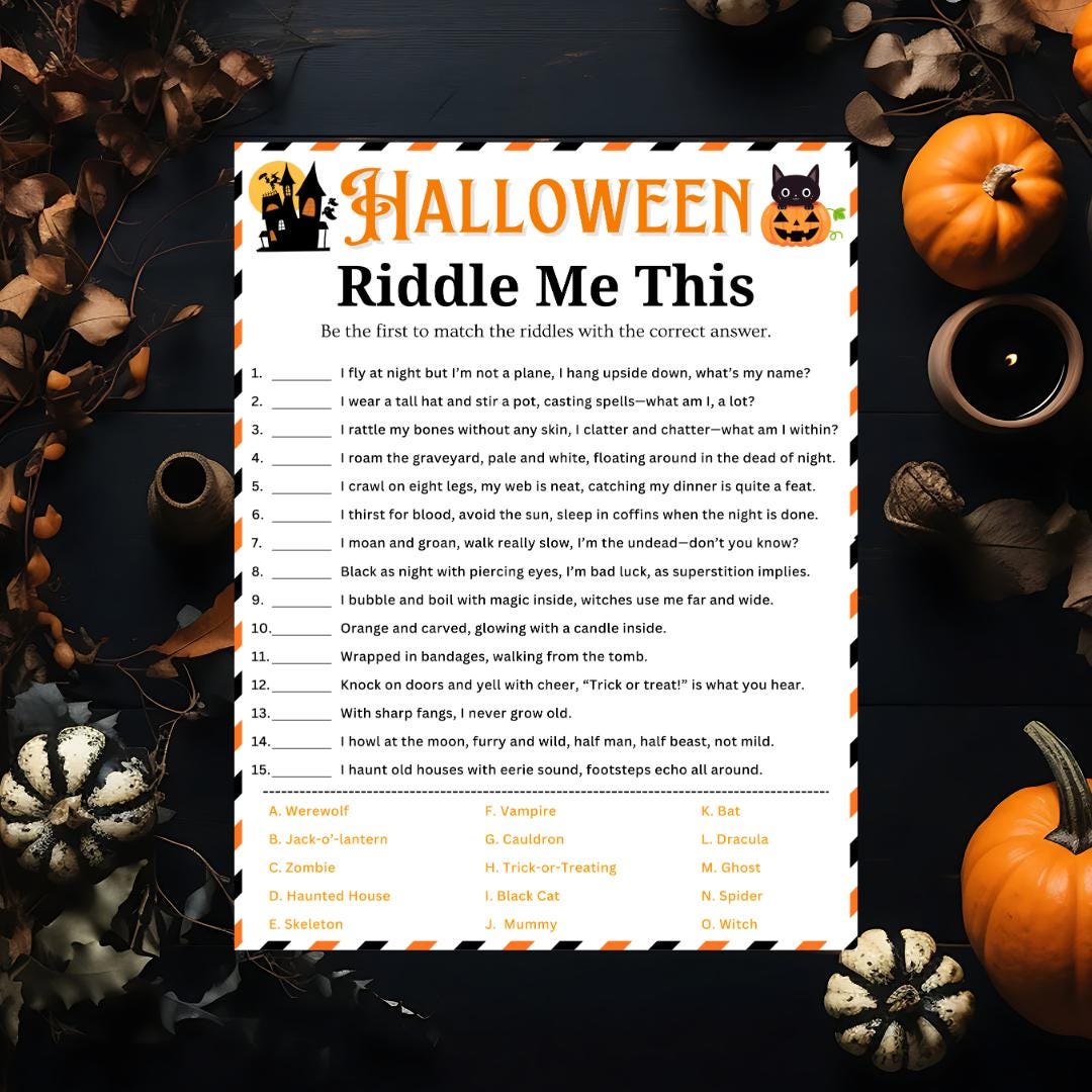 Halloween Riddles Game, Riddle Me This Game, Halloween Party Game ...