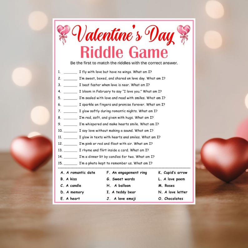 Valentine's Riddles Game, Valentines Riddle Me This Game, Holiday ...