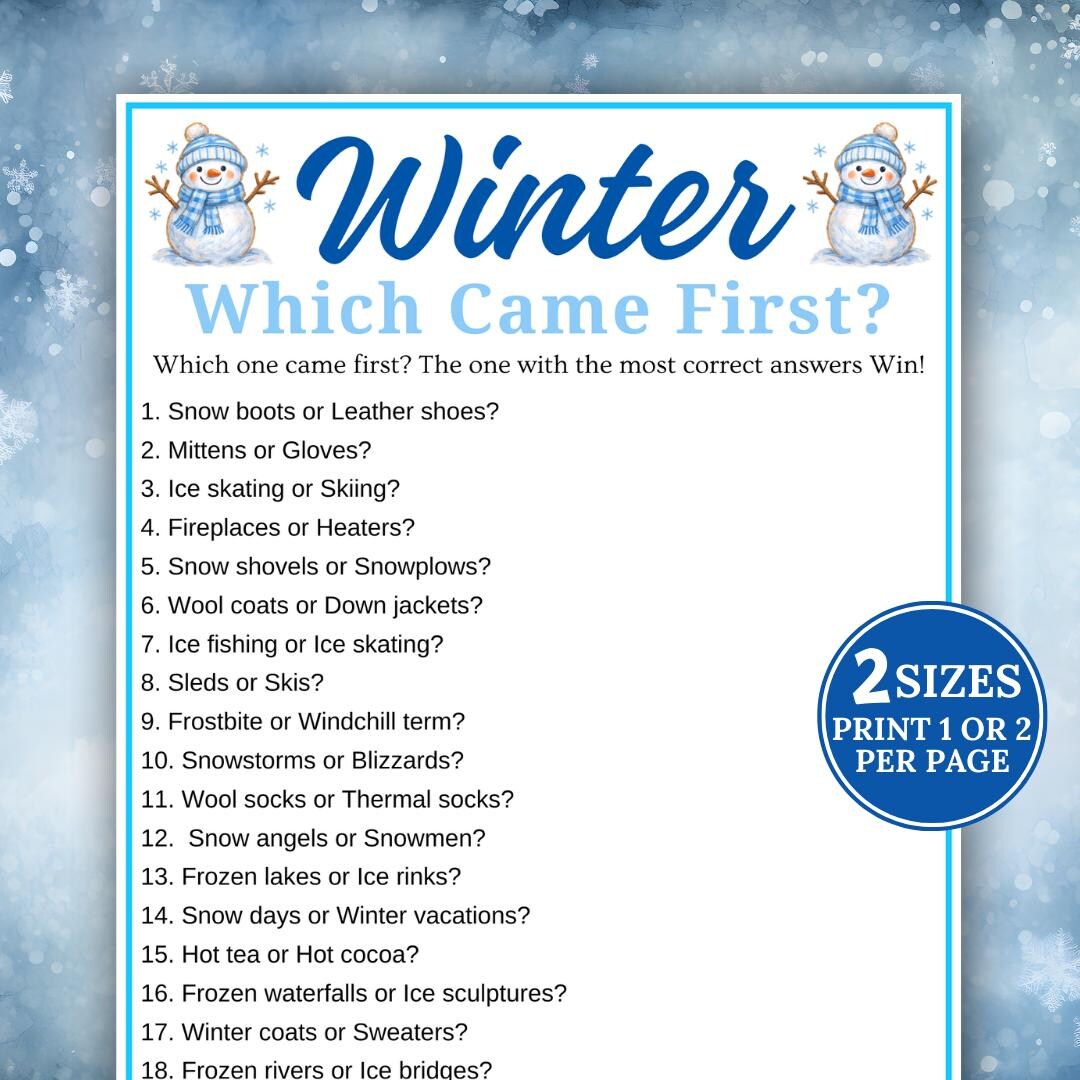 Winter Which Came First Game, Winter Trivia Quiz, Printable Winter Game ...
