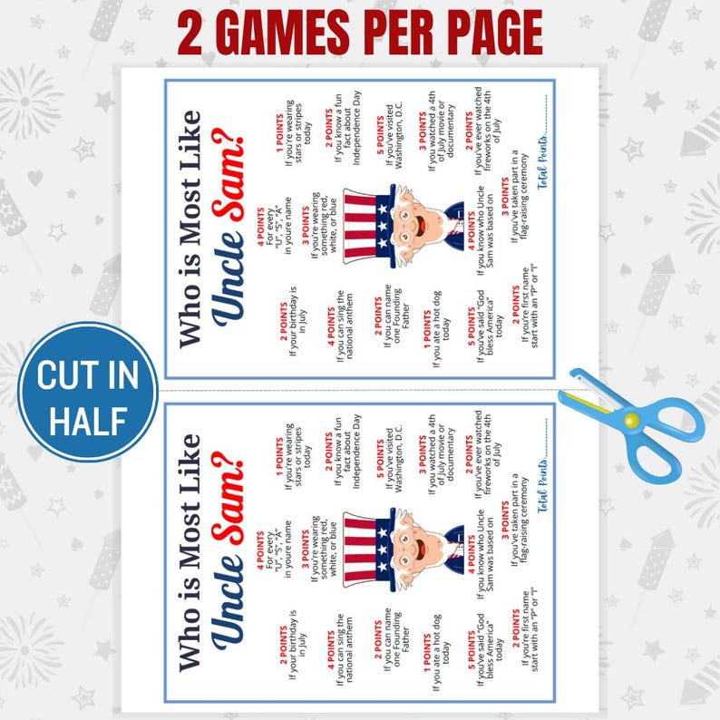 4th of July Games, Who is Most Like Uncle Sam, Patriotic Game ...