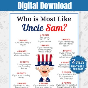 4th of July Games, Who is Most Like Uncle Sam, Patriotic Game ...
