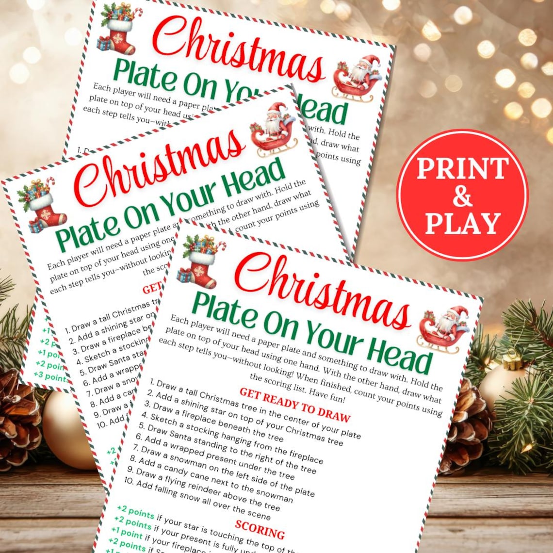 Christmas Plate on Your Head Game, Holiday Drawing Game, Christmas ...