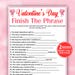 Valentine's Day Finish the Phrase Game, Printable Party Games ...