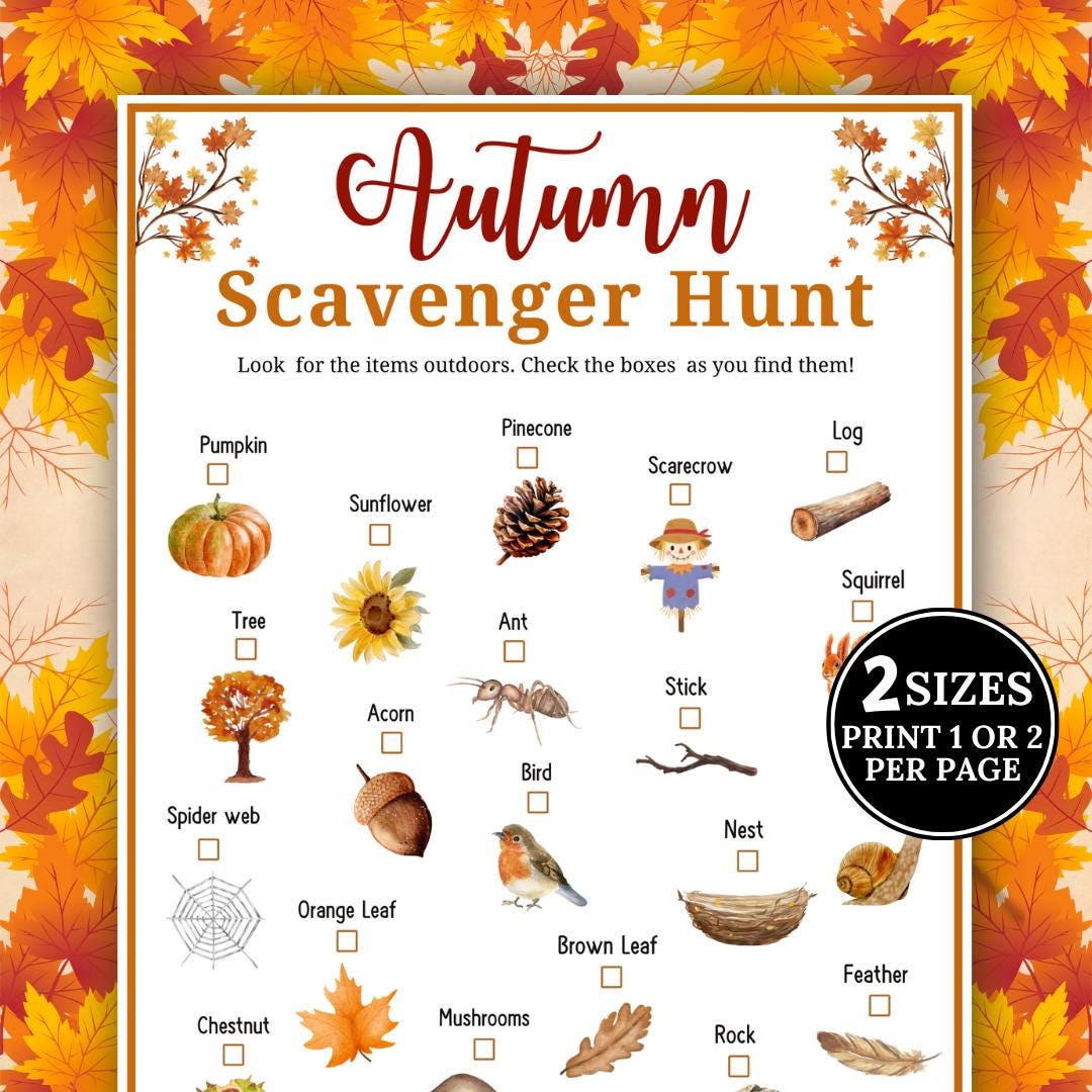 Fall Scavenger Hunt, Printable Outdoor Treasure Hunt for Kids, Hunt ...