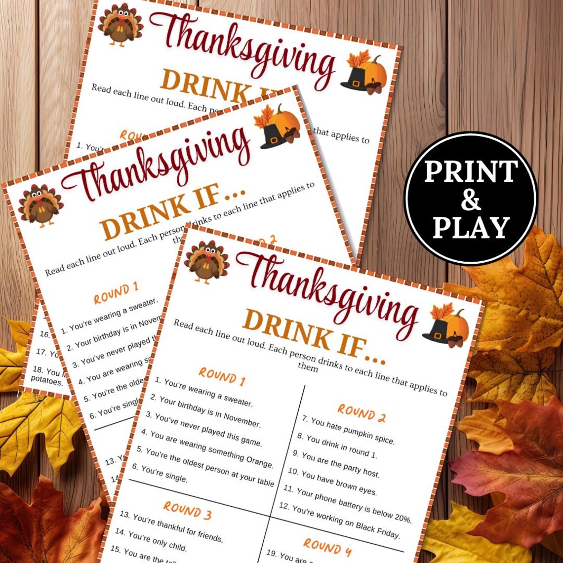 Thanksgiving Drink If Game, Printable Thanksgiving Game, Thanksgiving ...