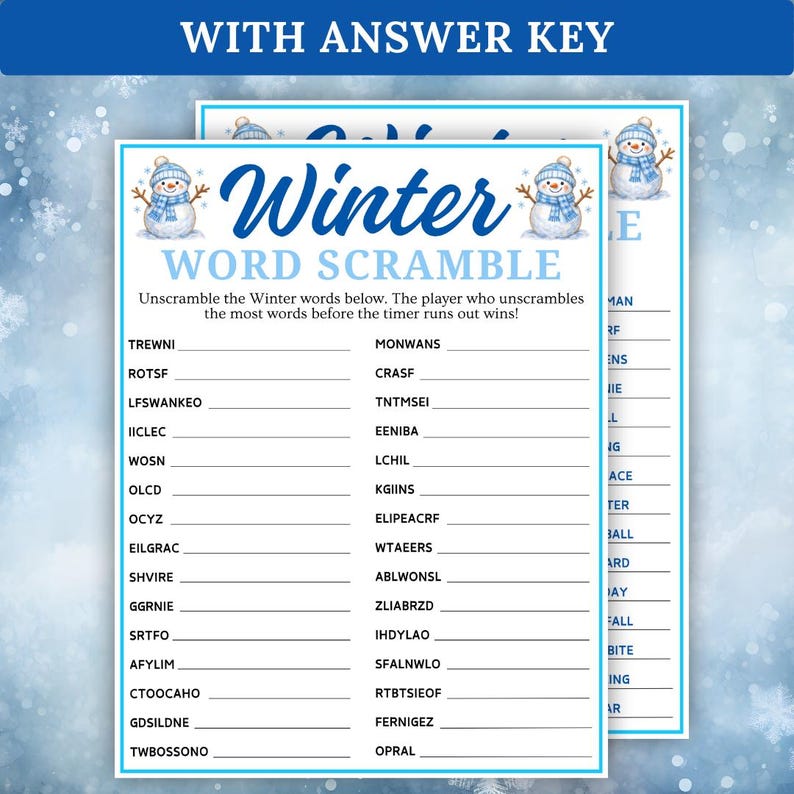 Winter Word Scramble Game, Printable Winter Game, Word Unscramble ...