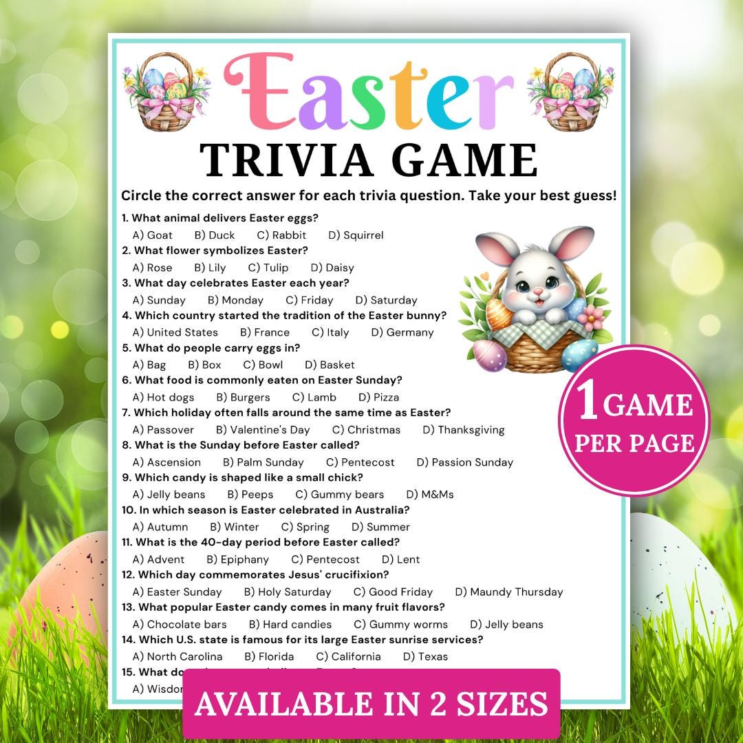 Easter Trivia Game, Holiday Trivia, Printable Easter Party Game, Teen ...