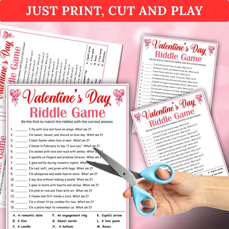 Valentine's Riddles Game, Valentines Riddle Me This Game, Holiday ...