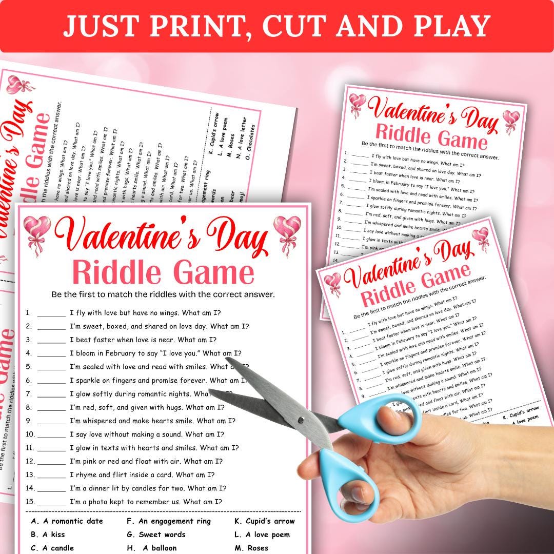 Valentine's Riddles Game, Valentines Riddle Me This Game, Holiday ...