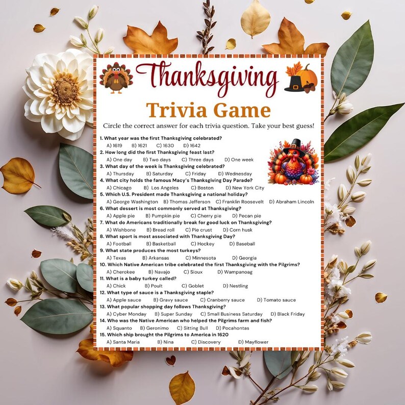 Thanksgiving Trivia Game, Printable Thanksgiving Game, Fall Games ...