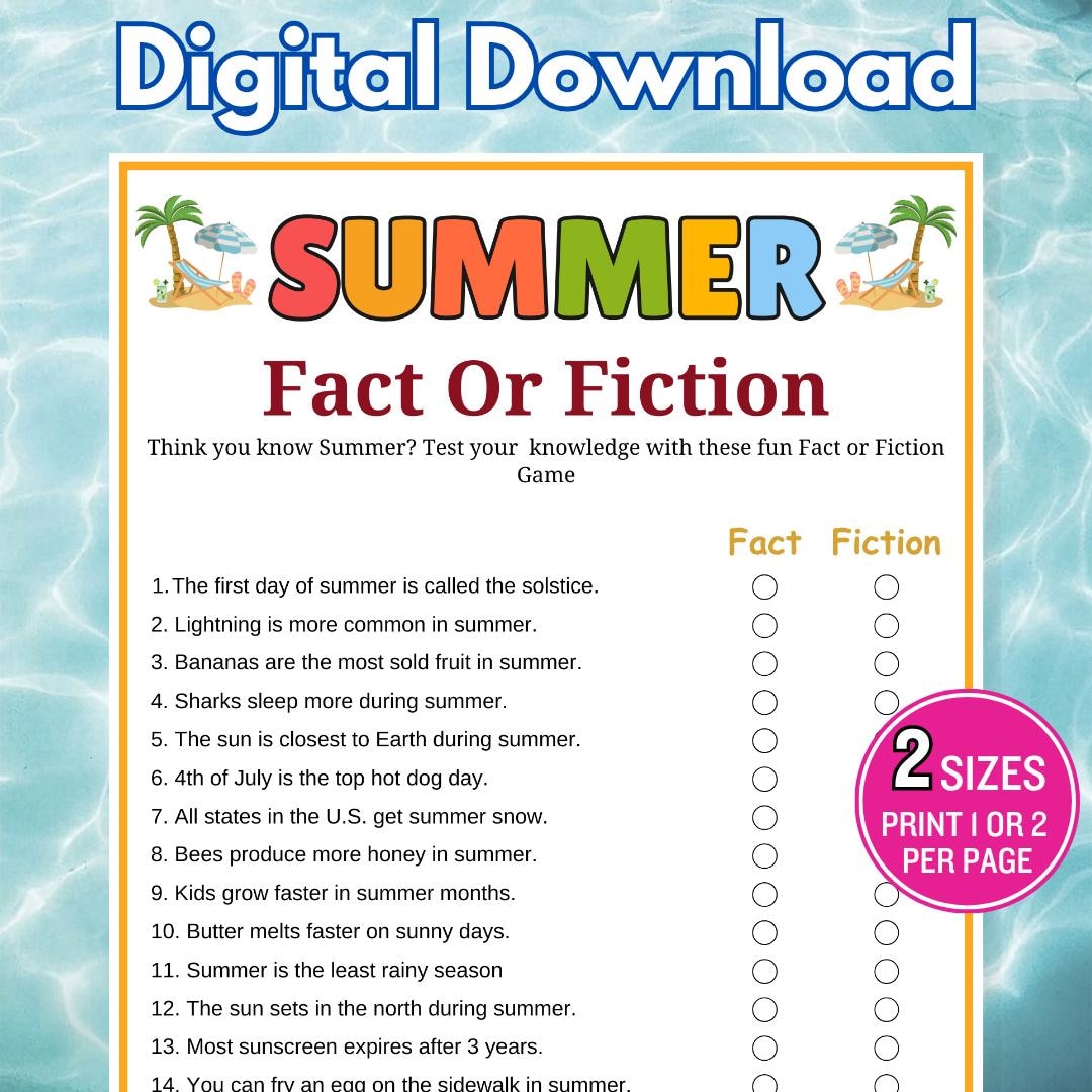 Summer Trivia Game, Fact or Fiction Quiz, Summer Games, Summer True or ...