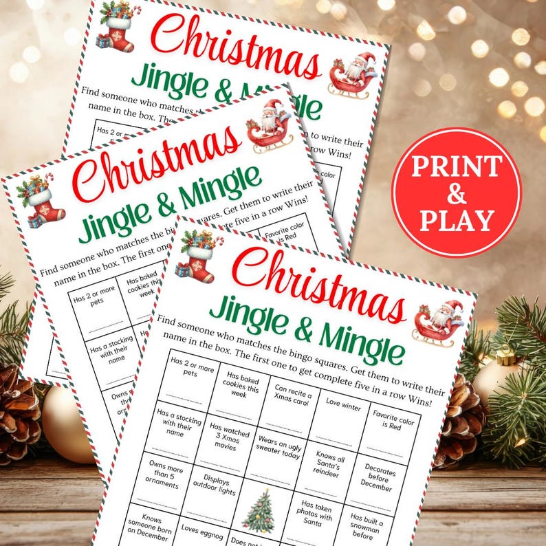 Christmas Jingle Mingle Bingo Game, Get to Know You Christmas, Work ...