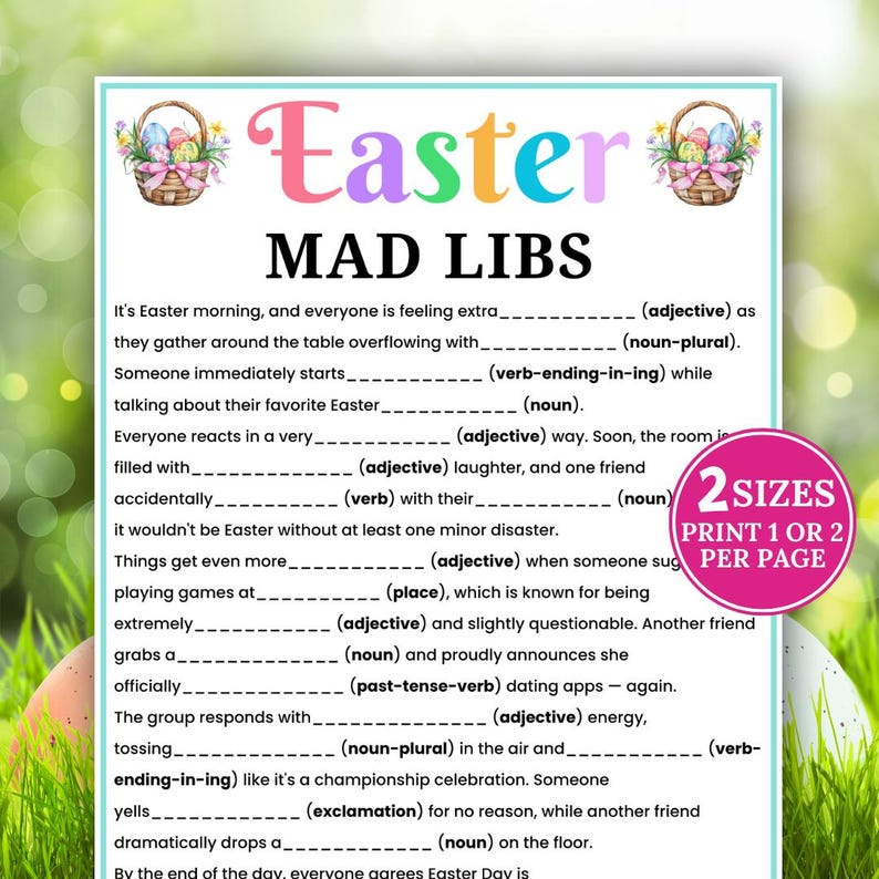 Easter Mad Libs, Easter Games, Easter Party Game, Easter Activity for ...