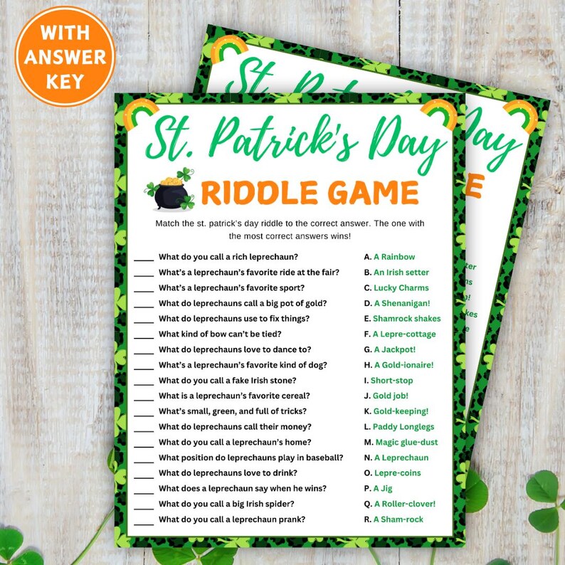 St. Patrick’s Day Riddle Game, Printable Saint Patricks Day Party Games ...