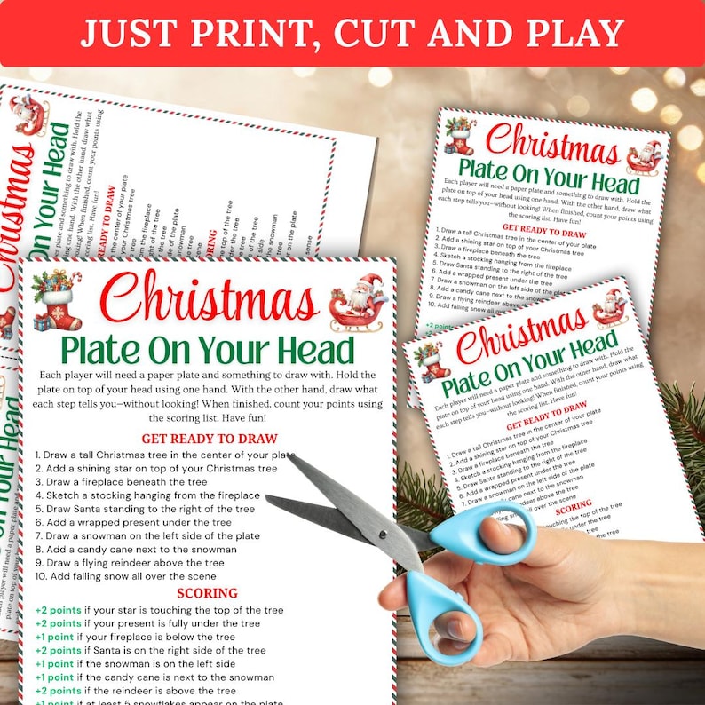 Christmas Plate on Your Head Game, Holiday Drawing Game, Christmas ...