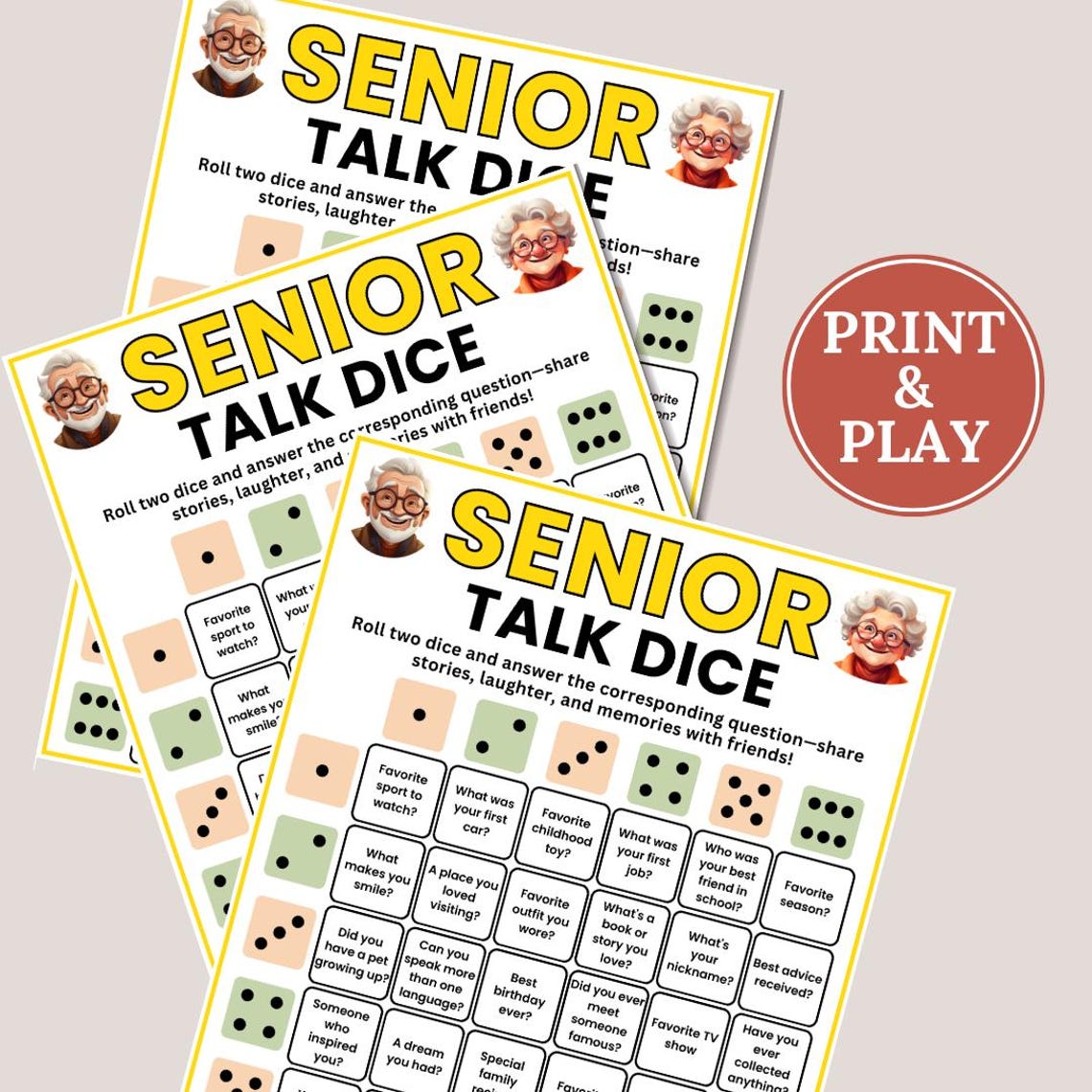 Senior Talk Dice Game, Table Talk Dice, Games for Senior Citizens ...