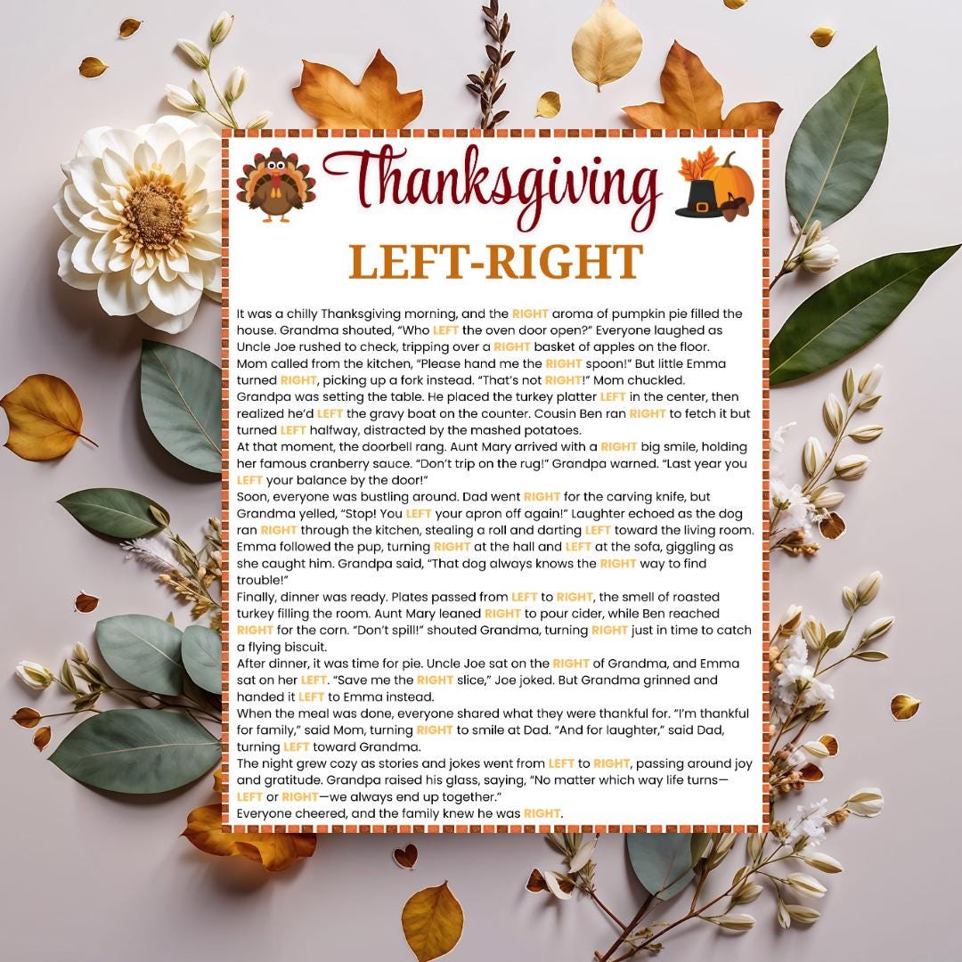 Left Right Thanksgiving Game, Pass the Prize Gift Exchange Game, Left ...