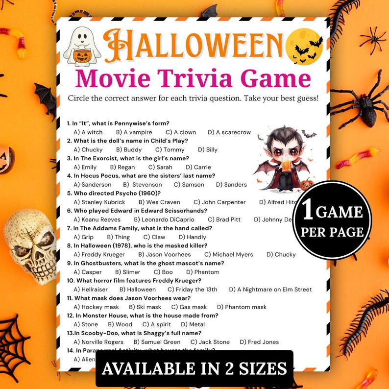 Halloween Movie Trivia Game, Printable Movie Trivia, Horror Movie ...