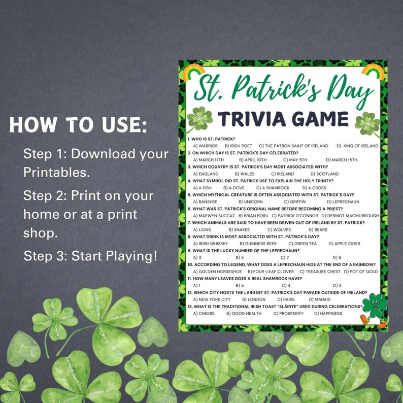 St. Patrick’s Day Trivia Game, St Patrick's Quiz Games, Instant ...