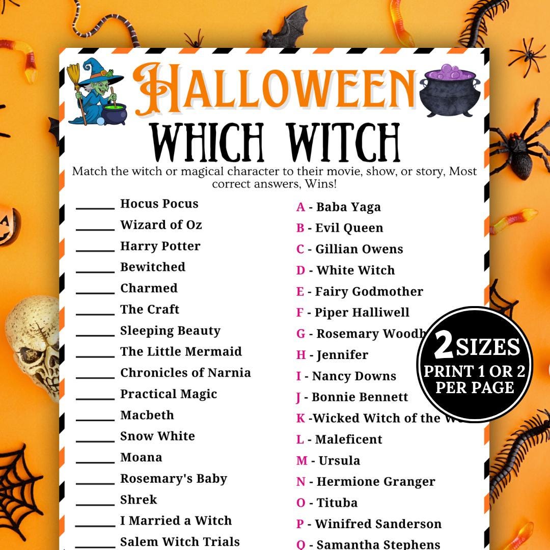 Which Witch Halloween Matching Game, Trivia Game, Adult Halloween Party ...