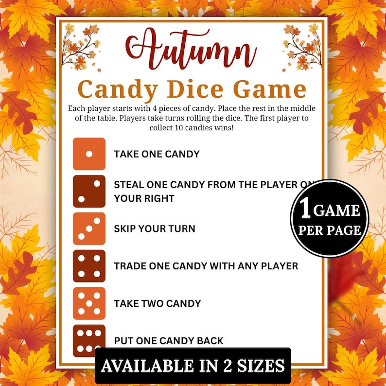 Candy Dice Game, Fall Party Game, Pass the Candy Dice Game, Group Party ...