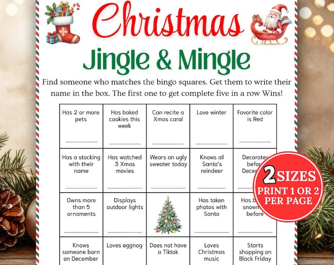 Christmas Jingle Mingle Bingo Game, Get to Know You Christmas, Work ...