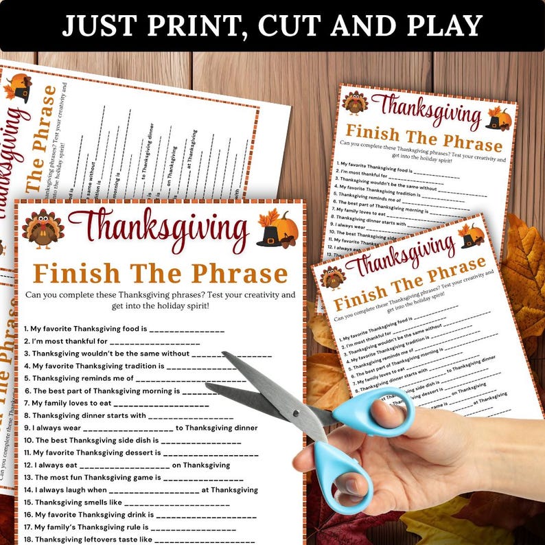 Thanksgiving Finish the Phrase Game, Thanksgiving Games, Thanksgiving ...