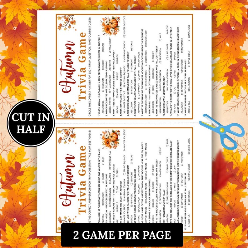 Autumn Trivia Game, Printable Autumn Games, Fall Games, Fall Trivia ...
