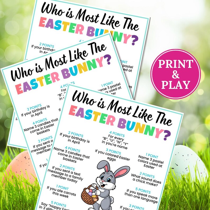 Who is Most Like the Easter Bunny Game, Classroom Game, Printable ...