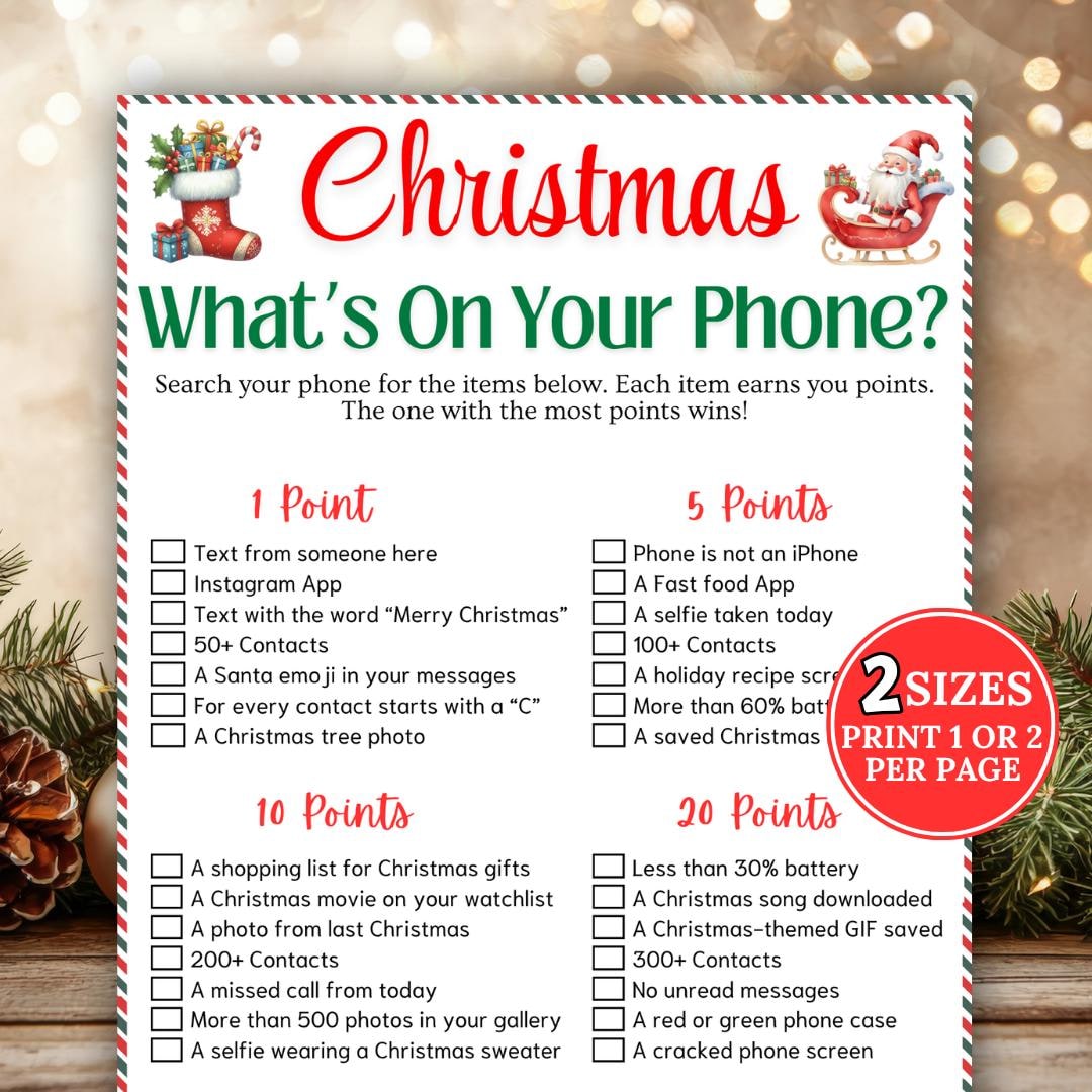 Christmas Whats on Your Phone Game, Christmas Party Game, Printable ...