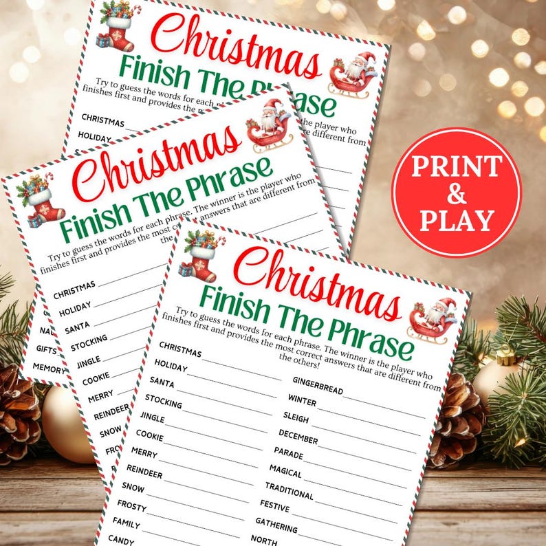 Christmas Finish the Phrase Game, Printable Christmas Group Party Game ...